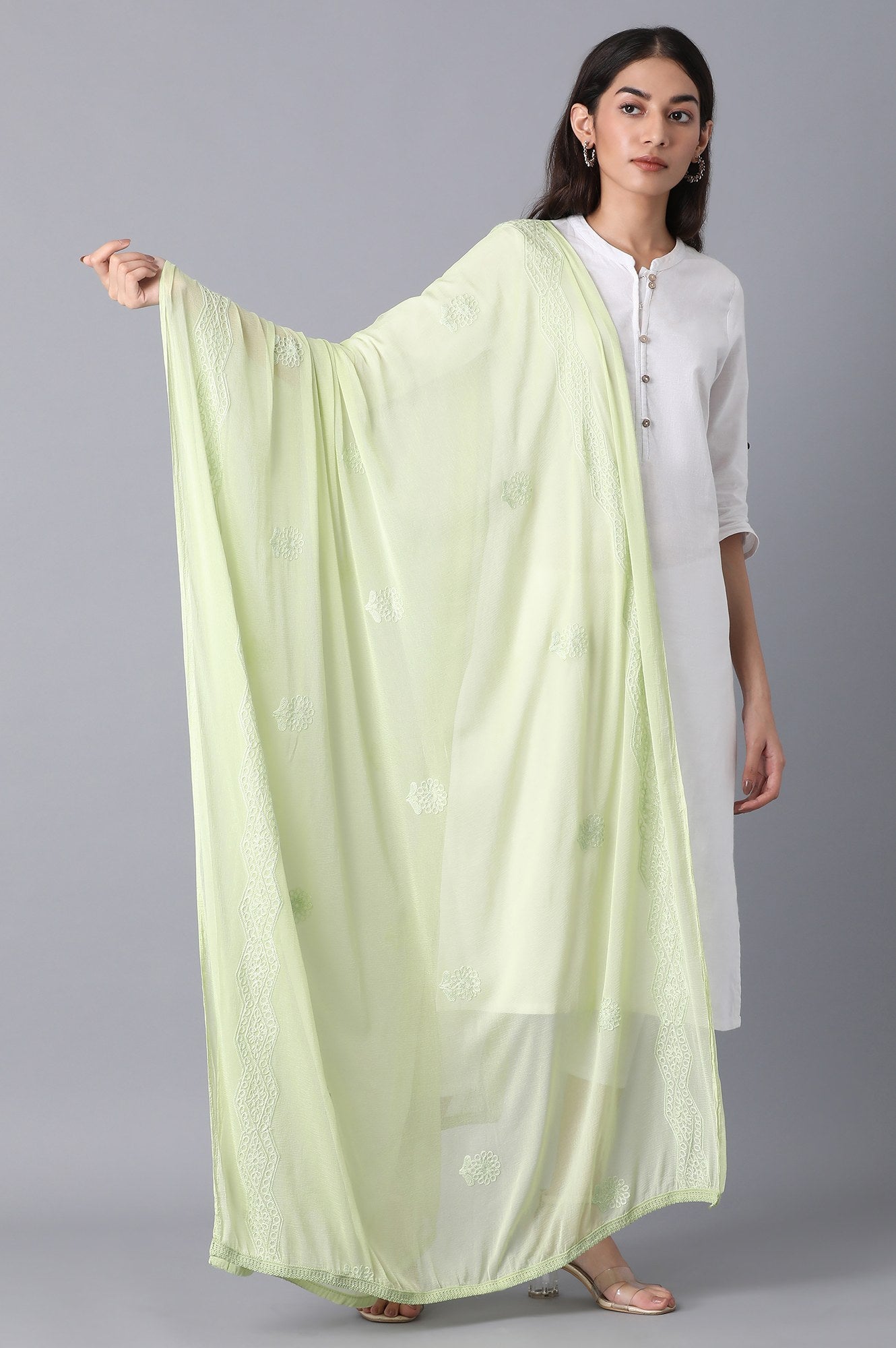 Buy Light Green Embroidered Dupatta Online for Woman | Shop for Aurelia