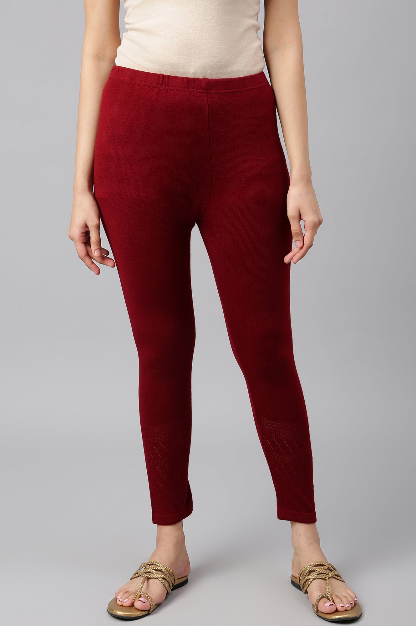 Buy Deep Red Acrylic Tights Online for Woman | Shop for Aurelia
