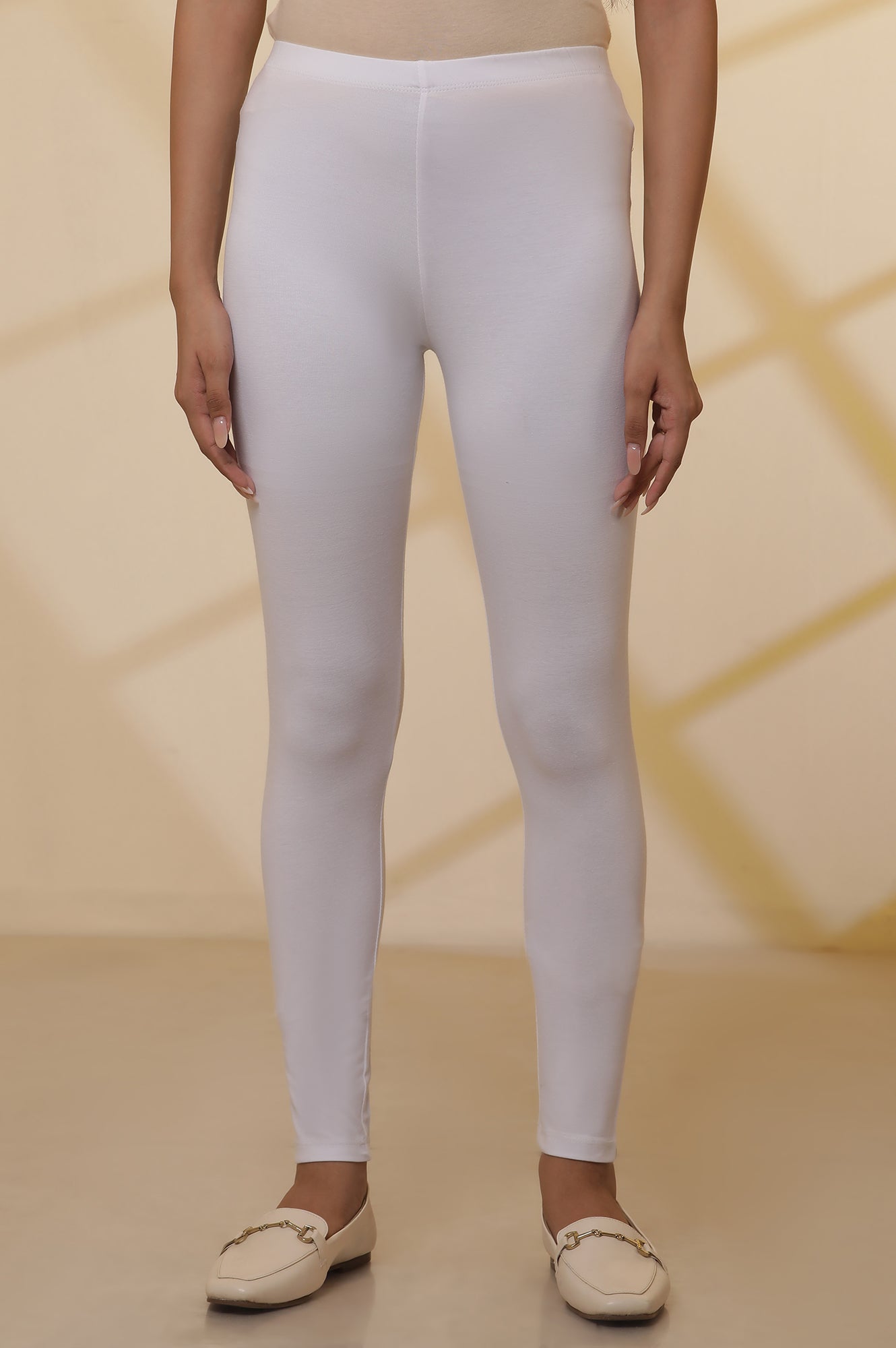 Buy White Solid Plain Skinny Cotton Tights Online for Woman | Shop for ...