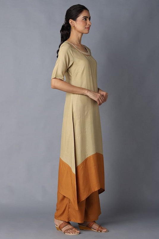 Buy Aure Collection By Aurelia Beige And Tawny Olive Colour Block kurta ...