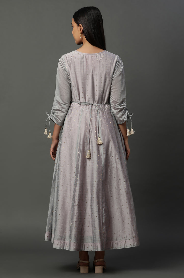 Buy Grey Zari Embroidered Flared Dress Online for Woman | Shop for Aurelia