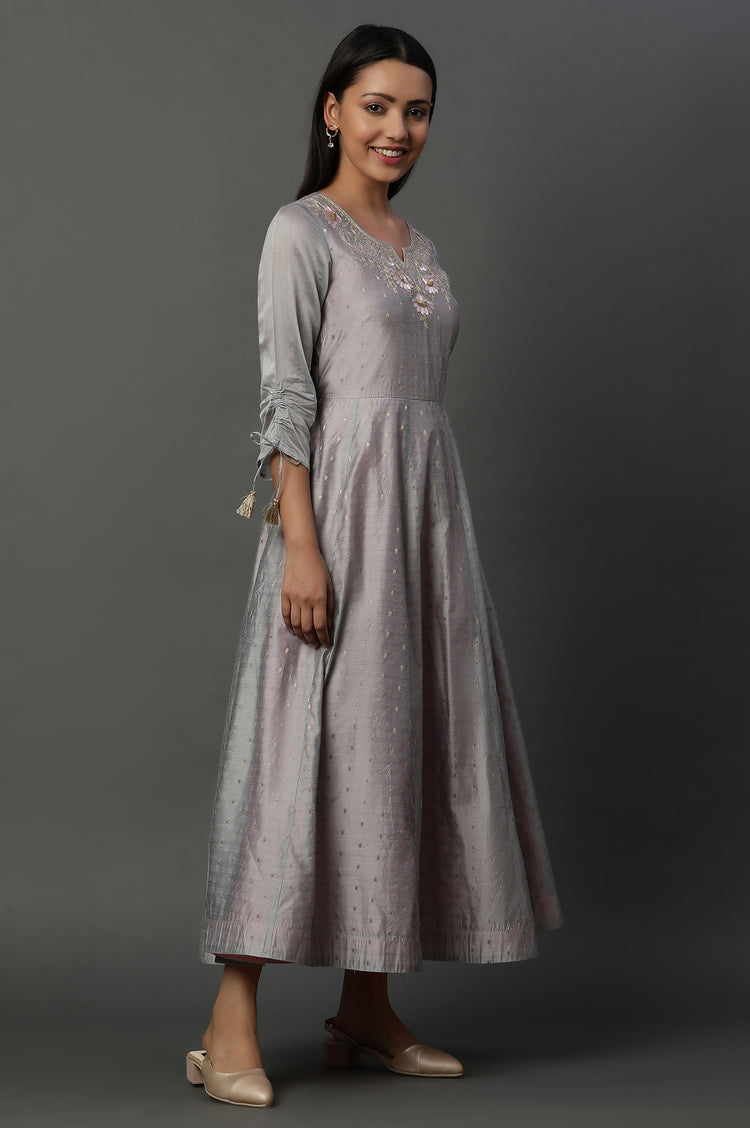 Buy Grey Zari Embroidered Flared Dress Online for Woman | Shop for Aurelia