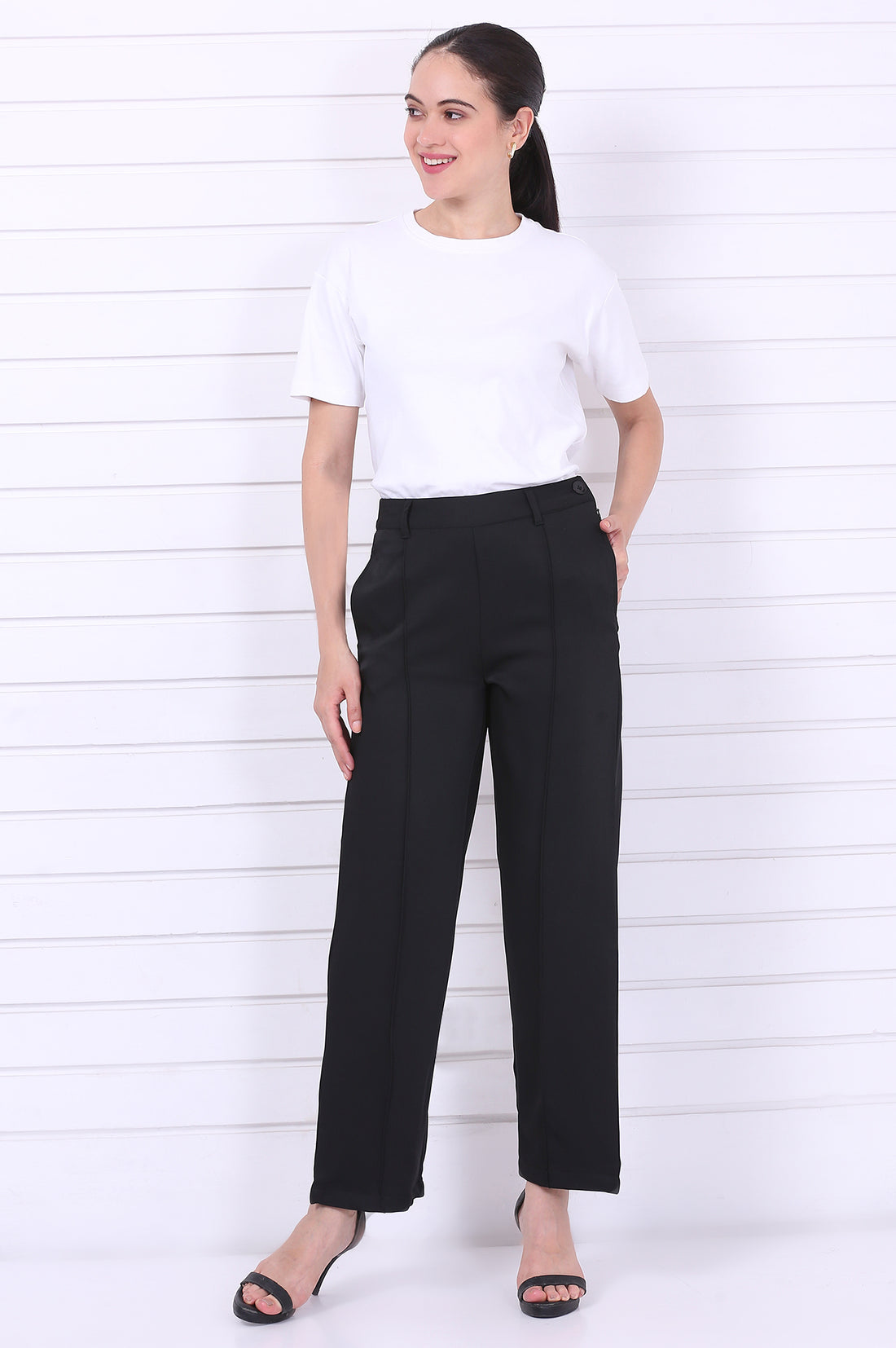 Buy Black Solid Straight Parallel Pants with YKK Zipper Online for ...