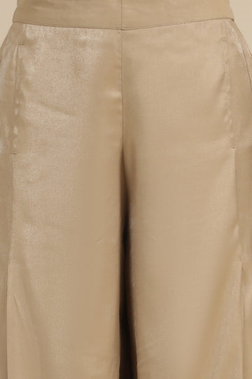 Buy Elleven Women's Gold Solid Flared Rayon Palazzo With Pleated Detail ...
