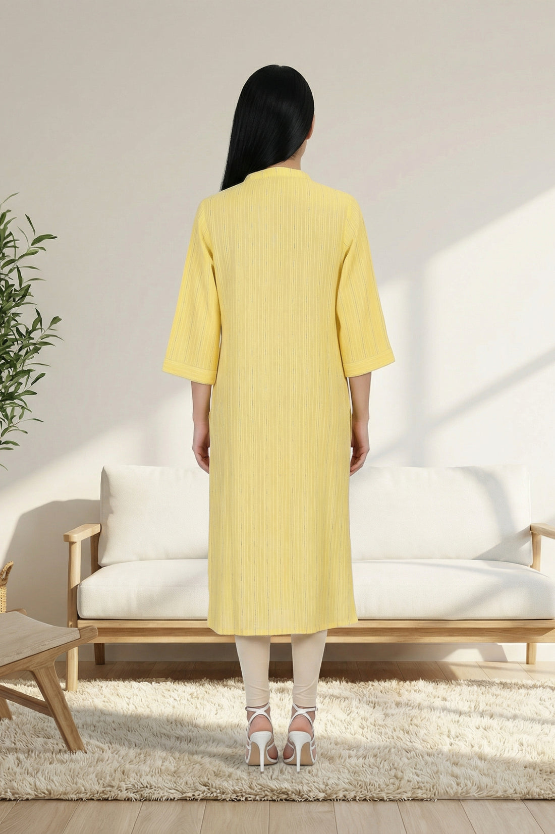 Buy Yellow Striped Stripes Decorative Buttons Pure Cotton Straight ...