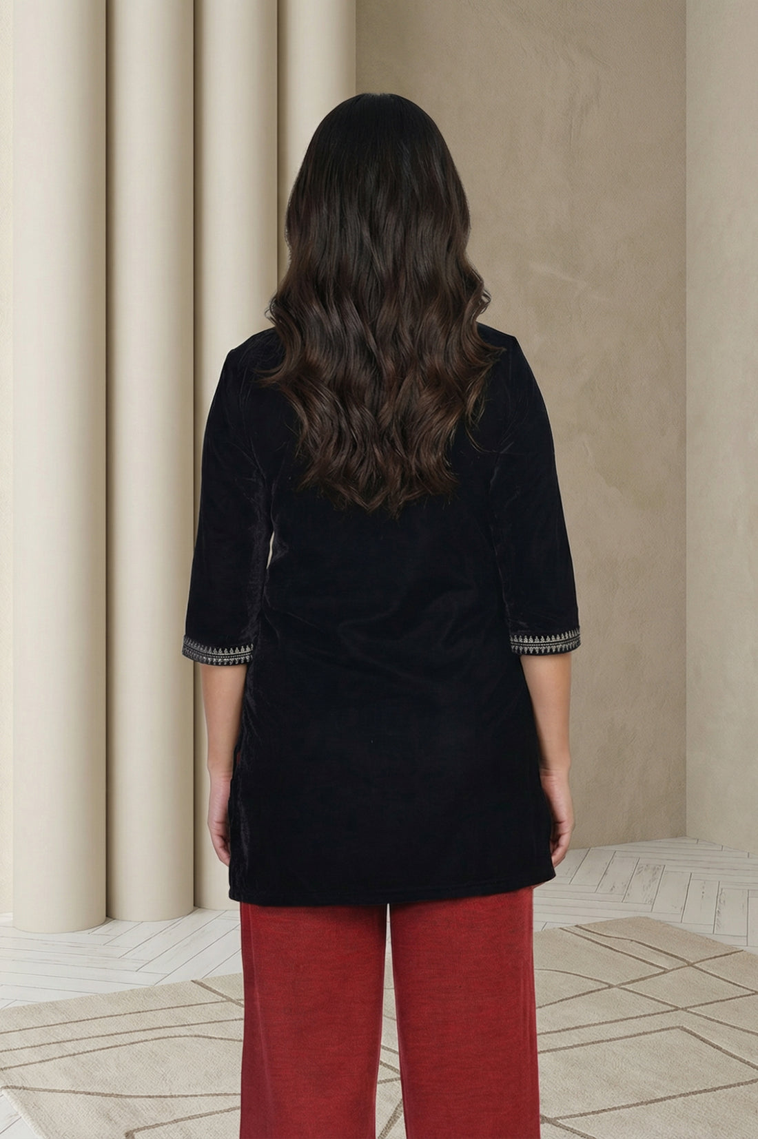 Buy Black Embroidered Velvet Straight Top for Winter Online for Woman ...